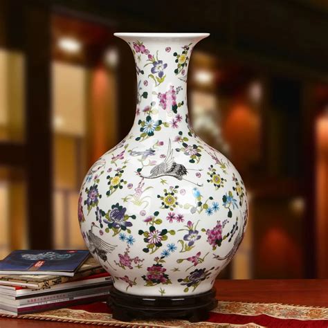 Jingdezhen Porcelain Vase Pine Crane Landing Pattern Large Vase Modern
