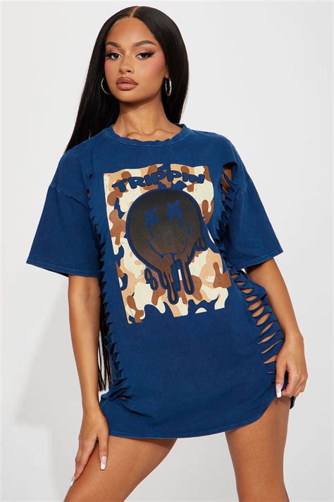 Caught Trippin T Shirt Mini Dress Royal Fashion Nova Dresses