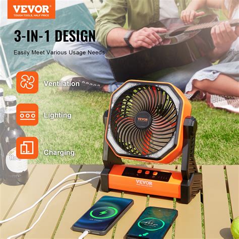 Vevor Portable Fan Rechargeable 8 Inch Battery Powered Fan With Led