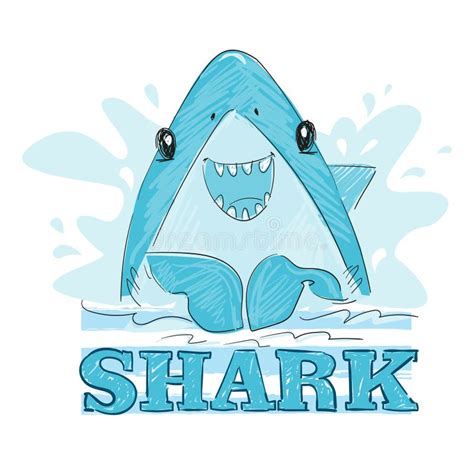 Hand Drawn Graphic Design With Shark And Inscription Shark Vector