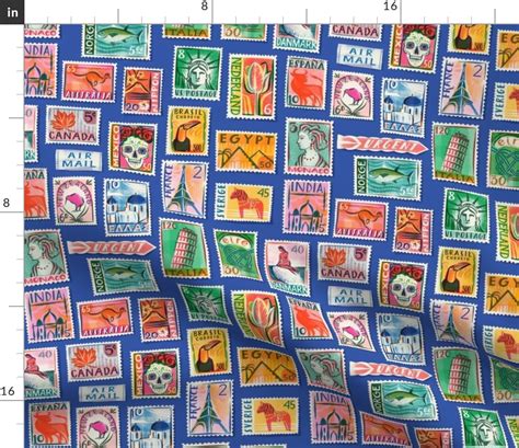 Large Scale Postage Stamps Of The World Fabric Spoonflower