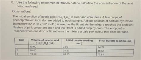 Solved 6 Use The Following Experimental Titration Data To