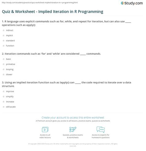 Quiz And Worksheet Implied Iteration In R Programming