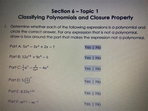 Solved Section 6 Topic 1 Classifying Polynomials And