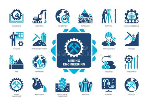 Mining Engineering Solid Icon Set Stock Illustration Illustration Of Quarry Technology 338639642