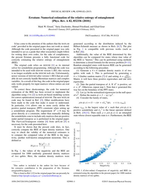 Pdf Erratum Numerical Estimation Of The Relative Entropy Of