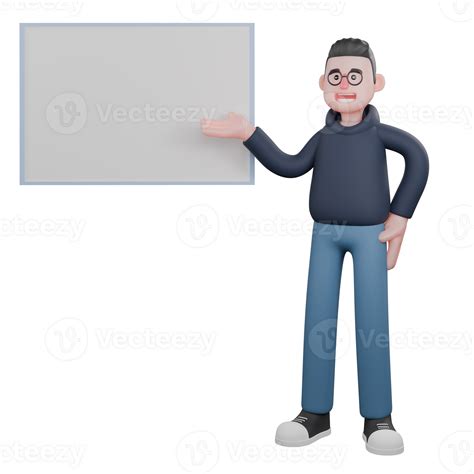 3dprogrammer character a male programmer is standing next to a presentation board with his left