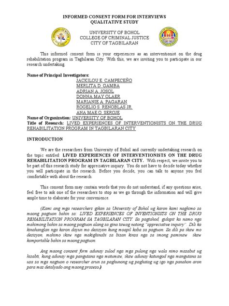 Informed Consent And Assent Form Following Urc Format Pdf