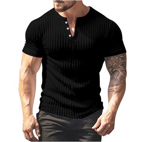 Noxwb Mens Summer Solid Ribbed Textured Henley Shirts Slim Fit Short