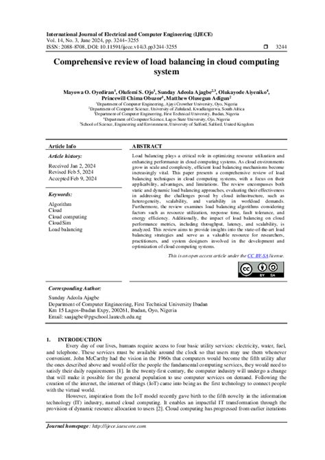 Pdf Comprehensive Review Of Load Balancing In Cloud Computing System