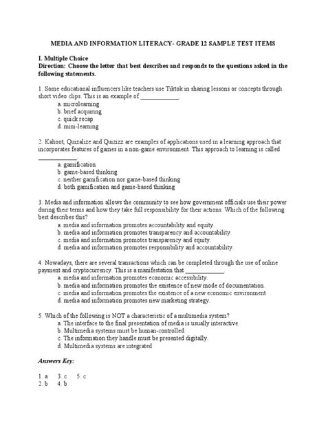 Sample Test Items Media And Information Literacy Pdf