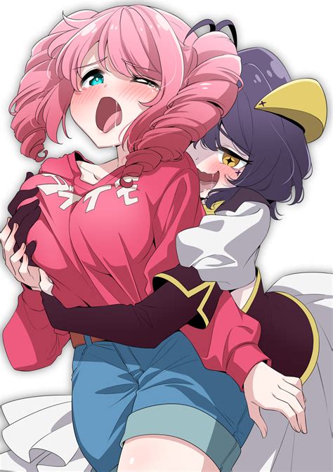 Rule 34 2girls Ahoge Black Hair Blush Breasts Drill Hair Drooling