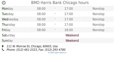 Bmo Harris Bank Chicago Hours 111 W Monroe St