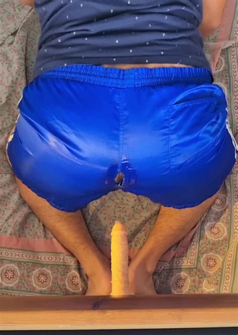 Riding Dildo With Blue Adidas Nylon Shorts