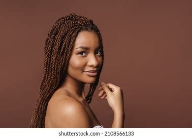 Halfnaked Black Woman Smiling Looking Camera Stock Photo 2108566133
