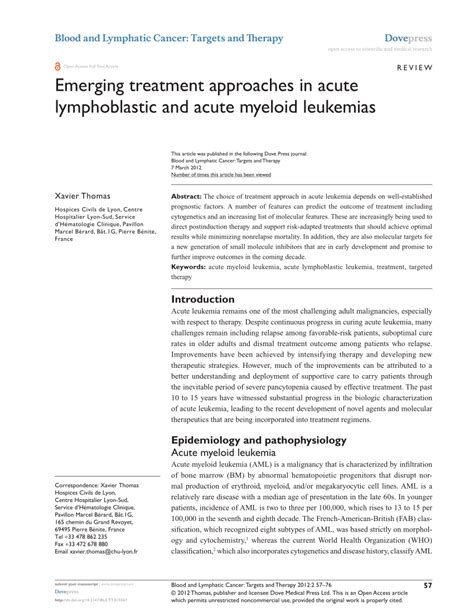 Pdf Emerging Treatment Approaches In Acute Lymphoblastic And Acute