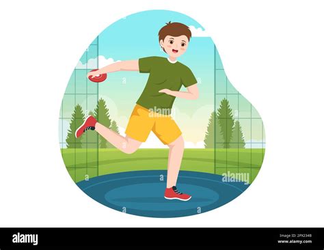 Discus Throw Playing Athletics Illustration With Throwing A Wooden