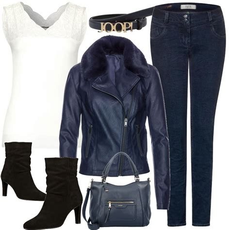 Lederimitat Jacke mit Fellkragen Outfit für Damenoutfits zum