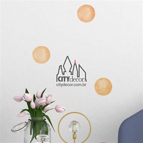 Kit Adesivo De Parede Bolinhas Aquarela Laranja City Decor