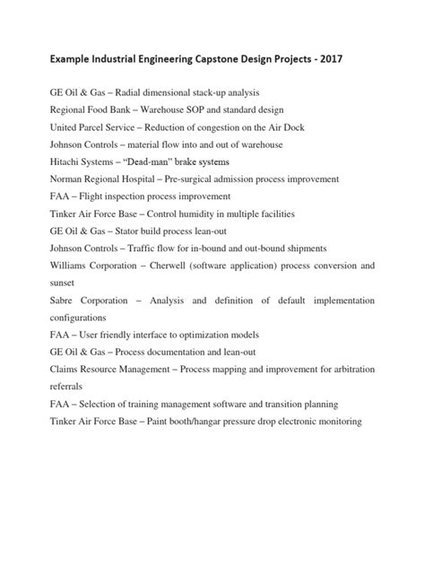 Example Industrial Engineering Capstone Design Projects Pdf