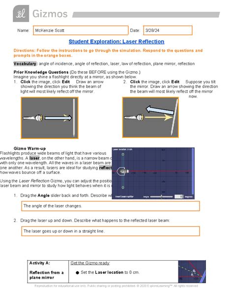 Laser Reflection Exploration Se Understanding Light Behavior Studocu