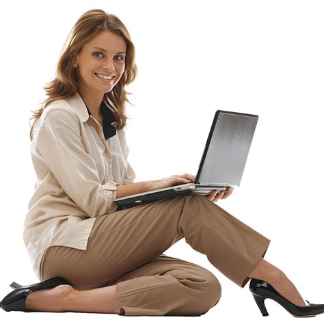 Premium Psd Portrait Of A Happy Young Woman Sitting With Legs Crossed