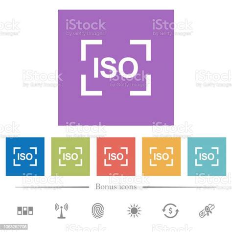 카메라 Iso 속도 평방 배경에서 평면 흰색 아이콘을 설정 디지털 카메라에 대한 스톡 벡터 아트 및 기타 이미지 디지털