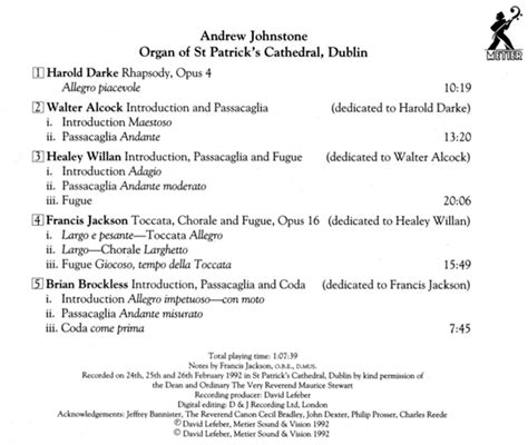 British Organ Music Passacagli Cd Jpcde