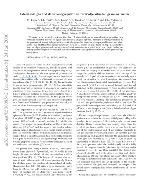 Pdf Interstitial Gas And Density Segregation Of Vertically Vibrated