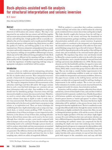 Rock Physics Assisted Well Tie Analysis For Structural Interpretation