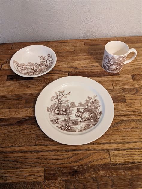 Copeland Spode Brown Transferware Grazing Rabbit Made In England 9