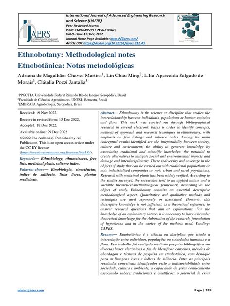 Ethnobotany Methodological Notes Pdf Science Cognition