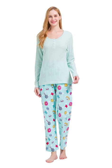 Global Womens Flannel Pajama Sets 100 Cotton Knit Top Flannel Pants
