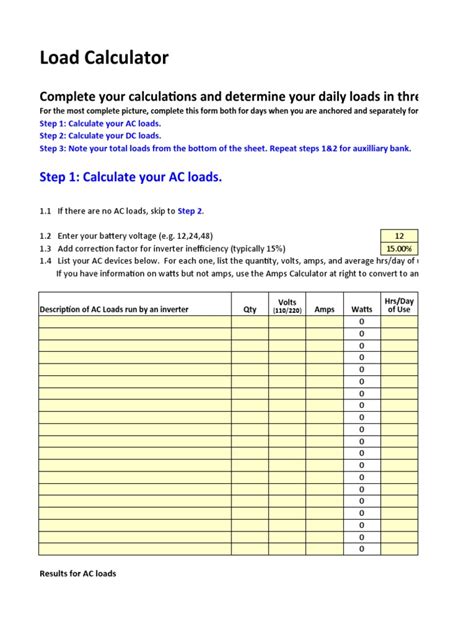 Excel Load Calculator Pdf Alternating Current Power Inverter