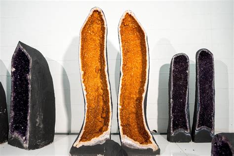 Pair Of Sculptural X Large Aaa Golden Orange Citrine Geodes 4 5 Ft
