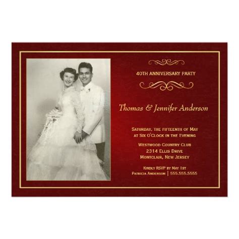 Ruby Wedding Anniversary Invitations 40th 13 Cm X 18 Cm Invitation