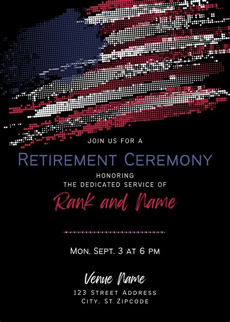 Military Retirement Ceremony Invitation Template 5x7 American Flag
