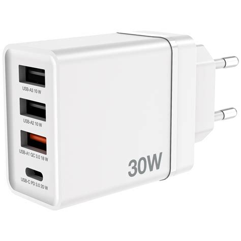 30w 4 Port Usb Wall Charger White Charge 4 Devices Eu Plug Verbatim