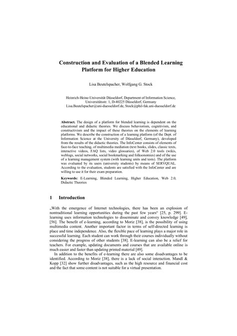 Pdf Construction And Evaluation Of A Blended Learning Platform For