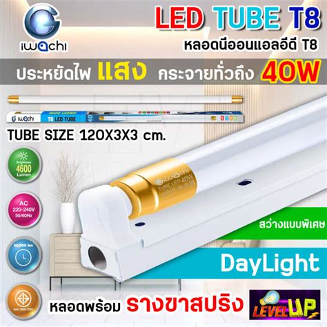 ชุดหลอดไฟนีออนพร้อมรางขาสปริง Iwachi Led T8 40w ขั้วสีทอง หลอดไฟ Led