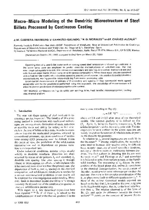 Pdf Macro Micro Modeling Of The Dendritic Microstructure Of Steel