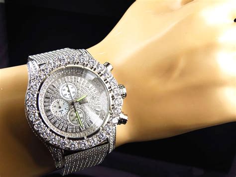 Iced Out Stainless Steel Simulated Diamond Watch White Gold Finish 48mm