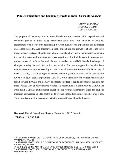 Pdf Public Expenditure And Economic Growth In India Causality Analysis