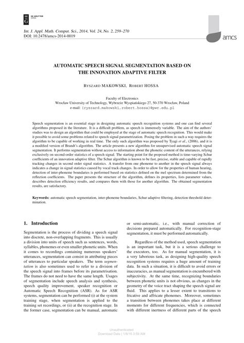 pdf automatic speech signal segmentation based on the innovation