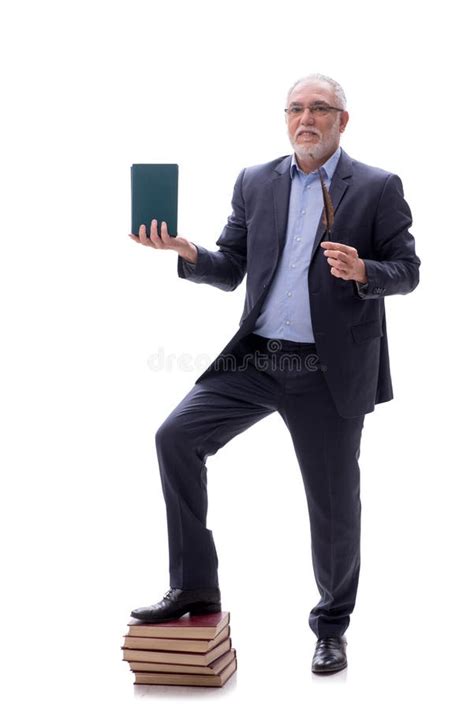Old Man Holding Feather Isolated On White Stock Image Image Of