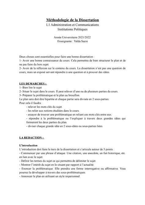 Methodologie De La Dissertation Cela Permettra De Bien Structurer Le