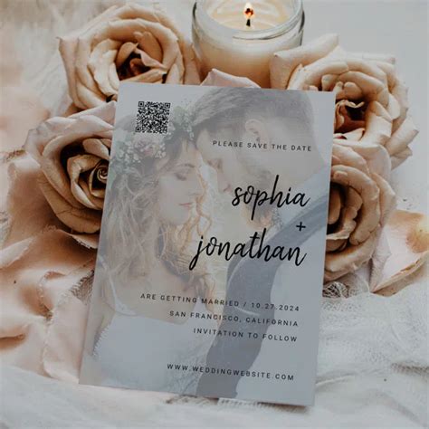Modern Minimalist Photo QR Code Save The Date Magnetic Invitation Zazzle