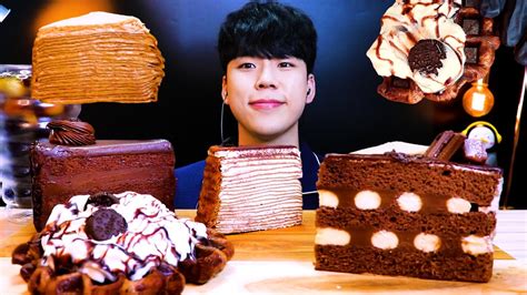 Sub Asmr 초코 케이크 크레이프 케이크 초코 크로플 먹방 리얼사운드チョコケーキ Chocolate Cake Mukbang Dessert Real Sound Youtube