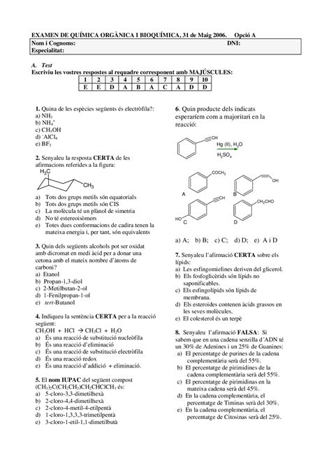 Examens Exámenes De Química Orgánica Docsity