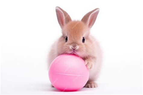 Premium Photo Whimsical Bunny With Blushing Bubble On A White Or